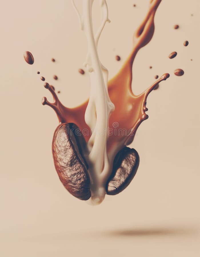 A Coffee Bean Broken in Half from Which Milk Splashes and Flies in All ...