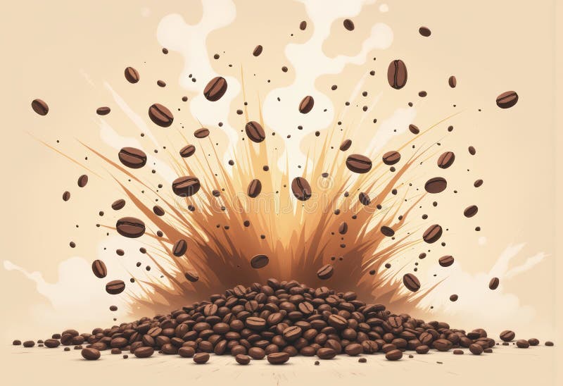Coffee Bean Burst with Aromatic Steam and Floating Brown Particles ...