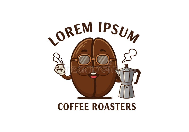 Coffee Bean Character with Mustache Holding Cup and Coffee Pot Vector ...