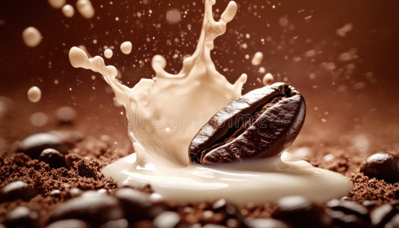 Coffee Bean with Coffee and Milk Splash for Graphic Element Stock Image ...