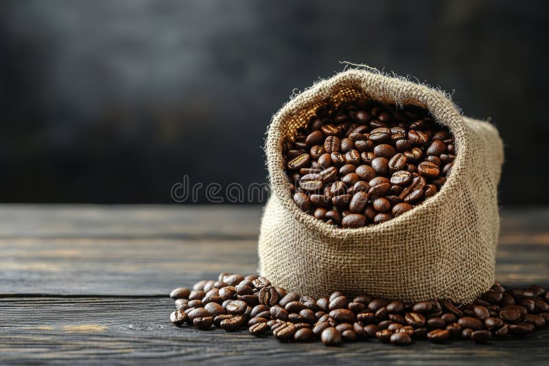 Coffee Bean Display, Coffee Beans Cascading from a Burlap Sack on a ...