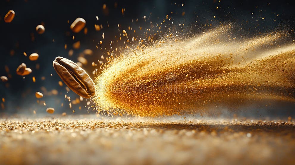 Coffee Bean Explodes into a Golden Dust Cloud Stock Illustration ...