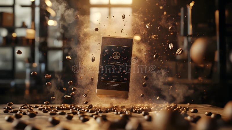Coffee Bean Explosion Dark Roast in Rustic Setting Stock Illustration ...