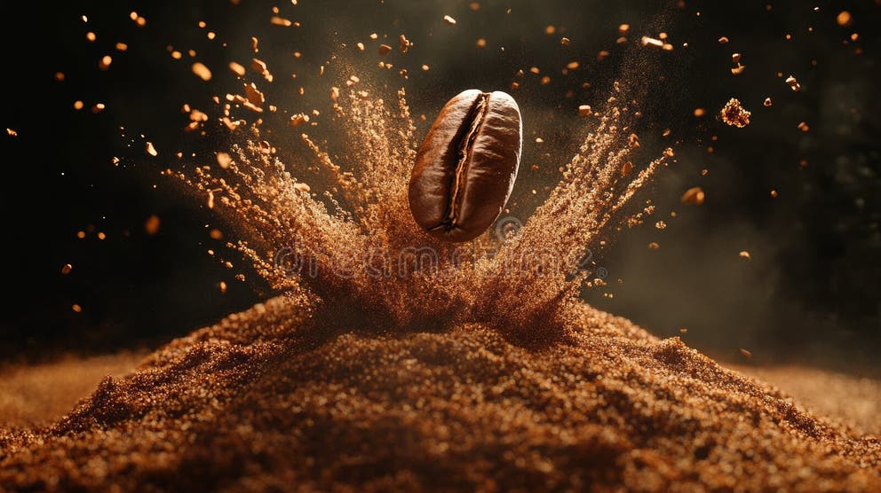 Coffee Bean Explosion with Ground Coffee, Creative Concept. Dynamic ...