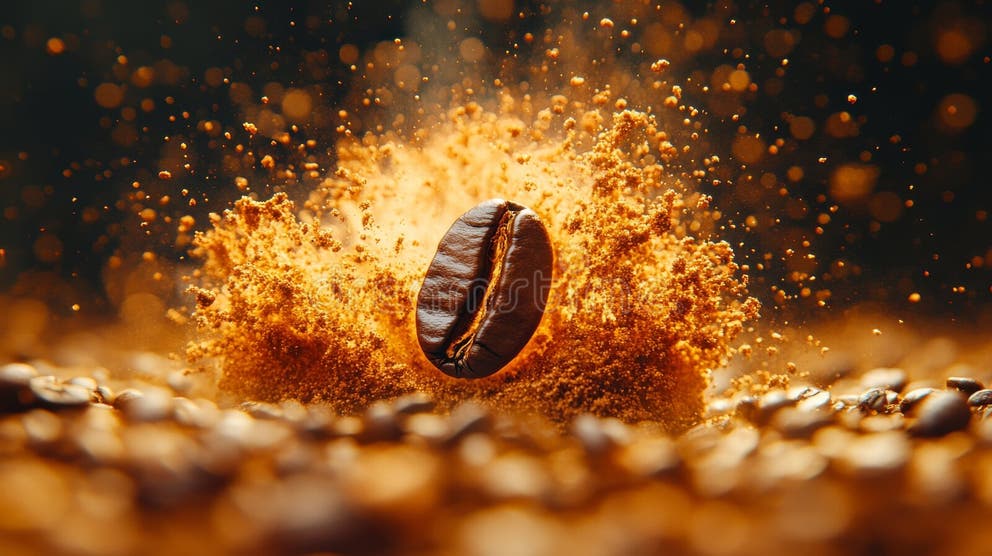Coffee Bean Explosion with Ground Coffee in Dynamic Motion, Energetic ...