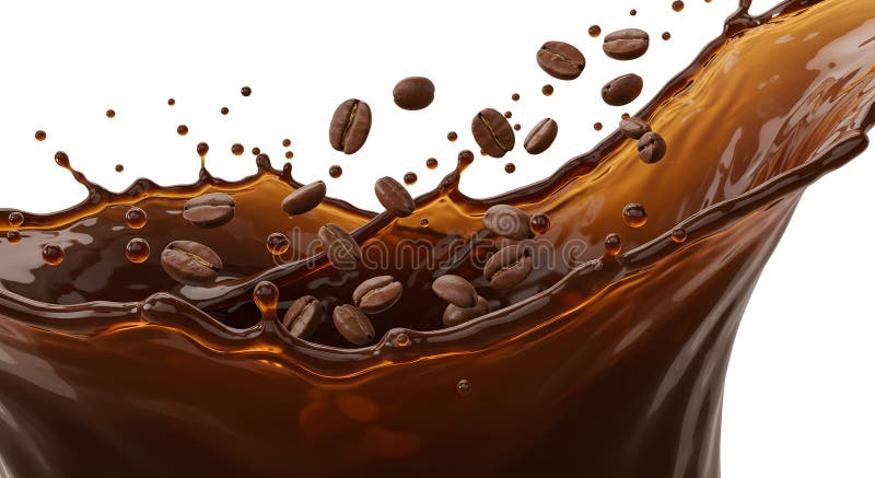 Coffee Bean Explosion in Liquid Splash on White Background Stock Image ...
