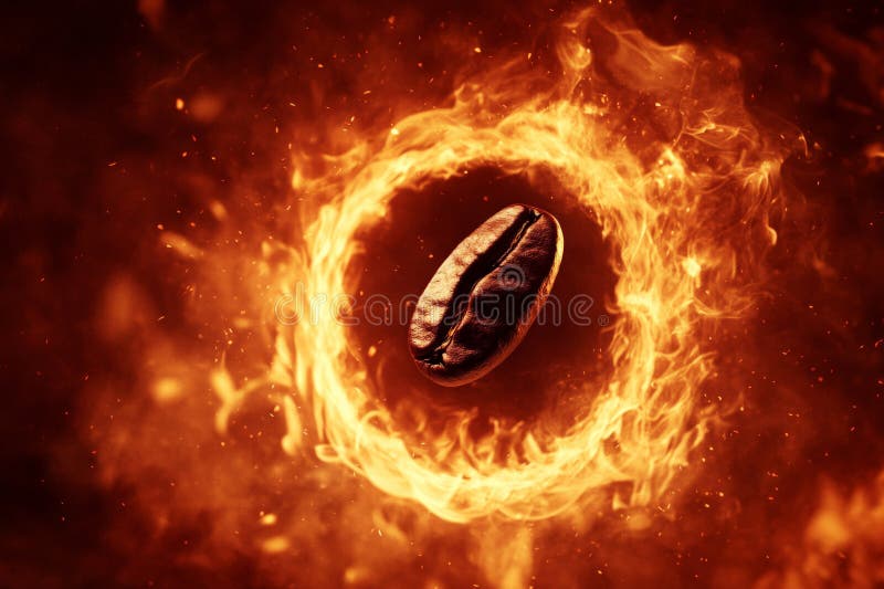 A Coffee Bean Flying through a Ring of Fire, with Flames Swirling ...