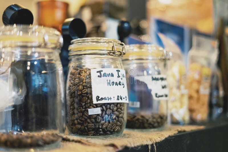 Coffee Bean in Glass Jar. Arabica Coffee Variant Java Ijen Raung with ...