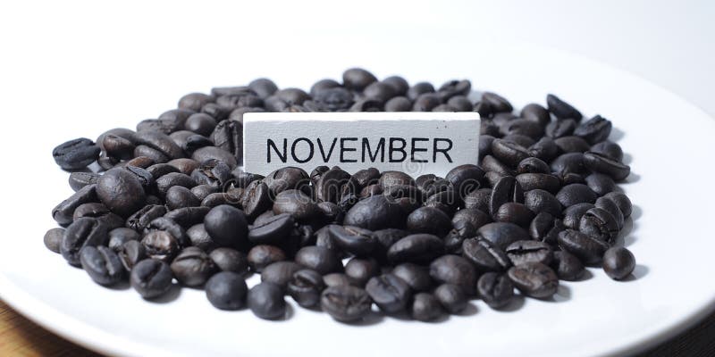 Coffee Bean with November Wood Text Stock Photo - Image of wood ...