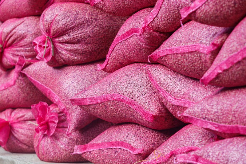 Coffee bean in red sack stock image. Image of cafe, black - 49682417