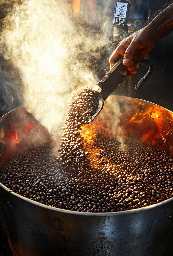Coffee Bean Roasting Process, Close-up Stock Illustration ...