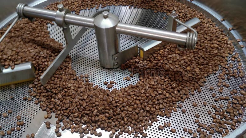 Roasting Process in an Industrial Coffee Roasting Machine in a Factory ...