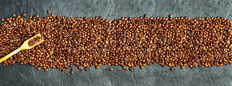 Coffee Bean and Spatula on a Black Concrete Background. Stock Image ...