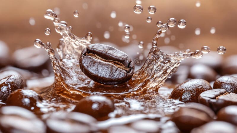 Coffee Bean Splash, Closeup, Water Droplets, Coffee Beans Background ...