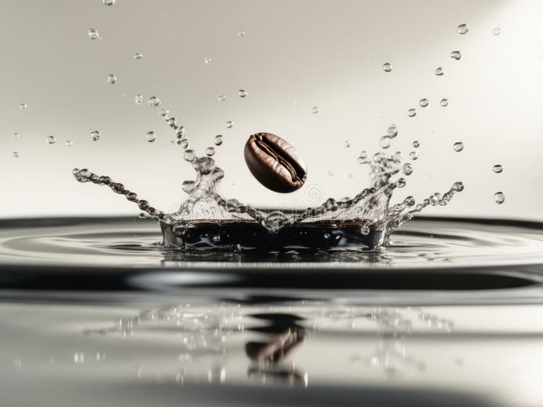 Coffee Bean Splash. a Single Coffee Bean Plunging into Coffee Creates a ...