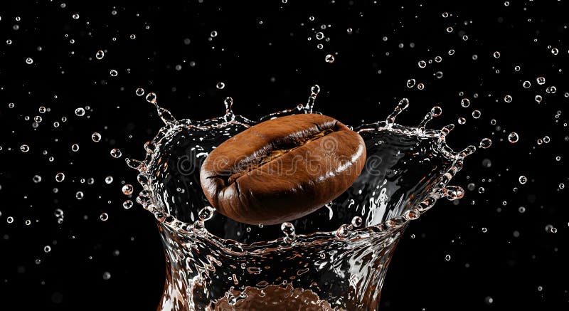 Coffee Bean Splashing into Water on Black Background Stock Photo ...