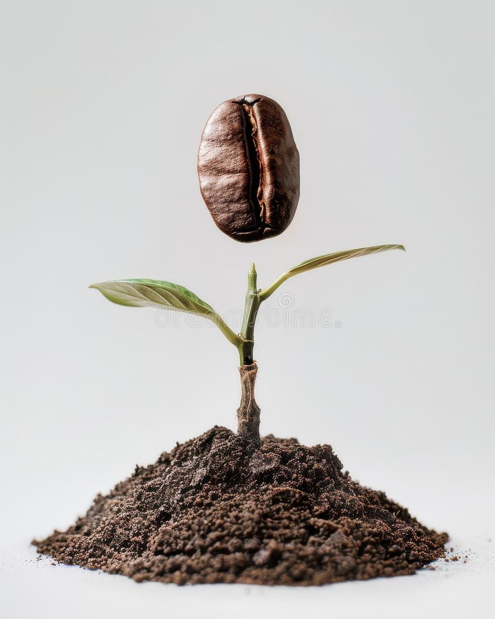 A Coffee Bean in the Process of Sprouting on a Light Background ...