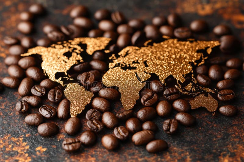 Coffee Bean World Map Conceptual Art on Rustic Background Stock Photo ...