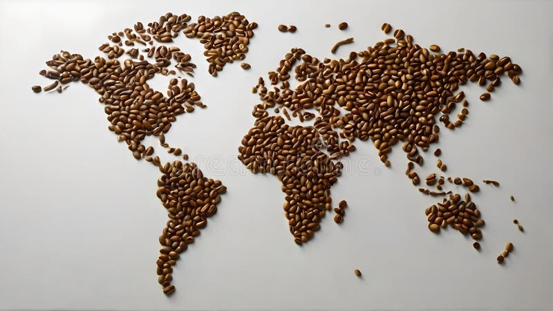 Coffee Bean World Map on White Canvas Stock Illustration - Illustration ...