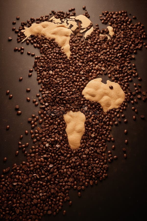 Coffee Beans Arranged As a World Map Stock Illustration - Illustration ...