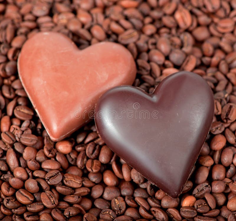 Coffee Beans Background and Heart with Heart-shaped Candy Stock Image ...