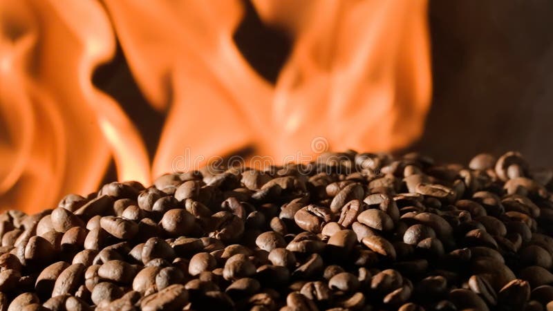 Coffee Beans on a Black Studio Background with Burning Tongues of Flame ...