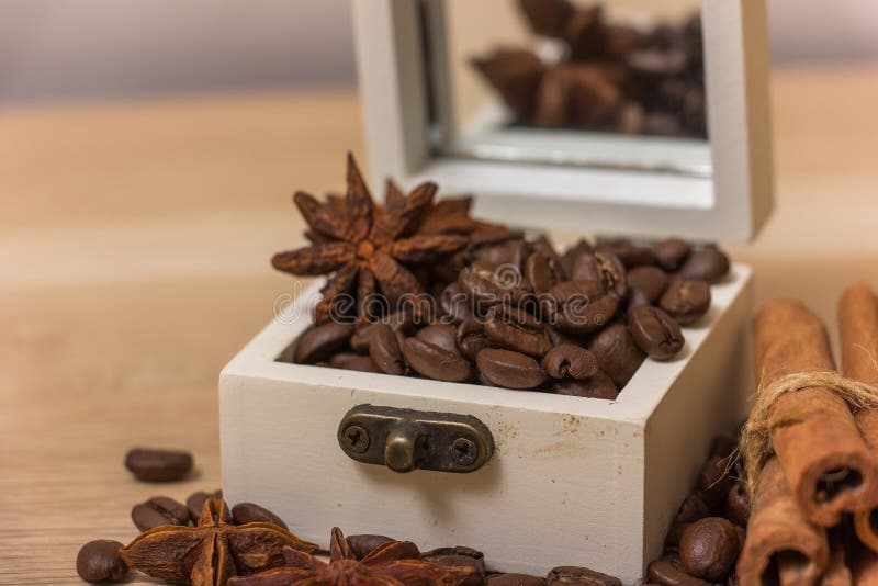 Coffee Beans in a Box Vintage Stock Image - Image of food, closeup ...