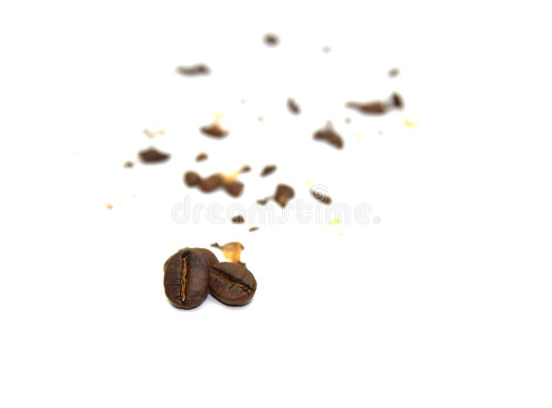 Coffee Beans Break into Small Piece Close-up on White Background Stock ...