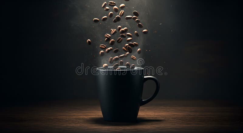 Coffee Beans Burst from Matte Black Cup in Cinematic Light Stock ...