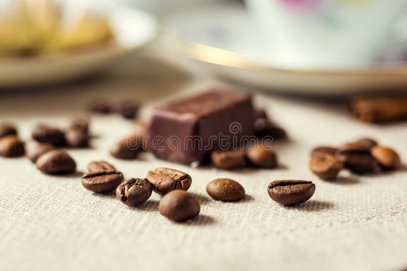 Coffee Beans and Candy Cane.spilled Coffee Beans Stock Image - Image of ...