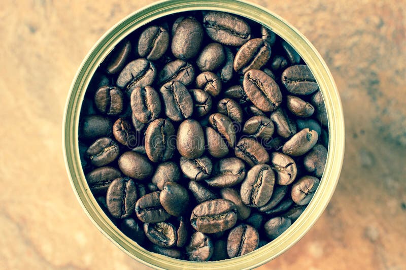 Coffee Beans Canned in Tin Top View Stock Photo - Image of texture ...