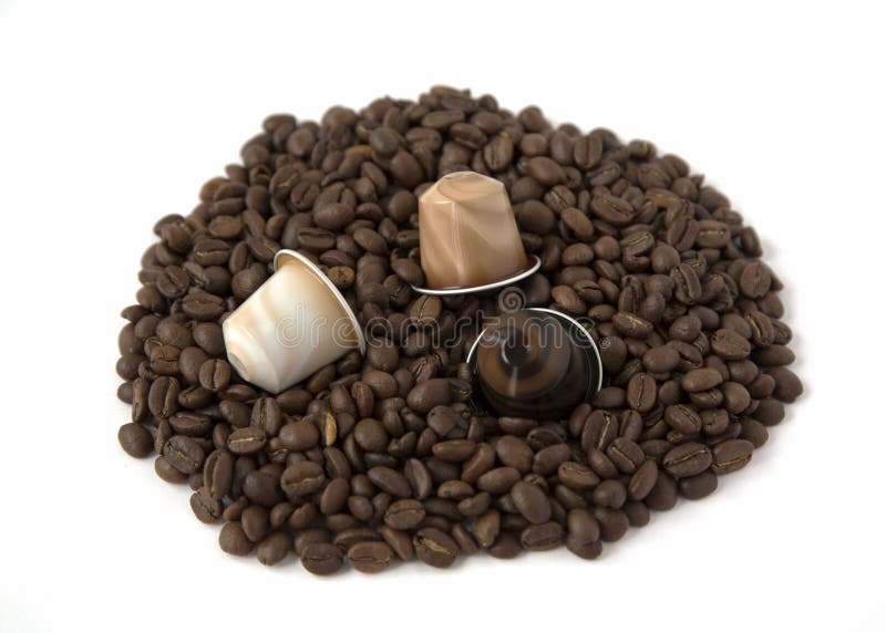 Coffee Beans and Capsule Isolated on White Background Stock Photo ...