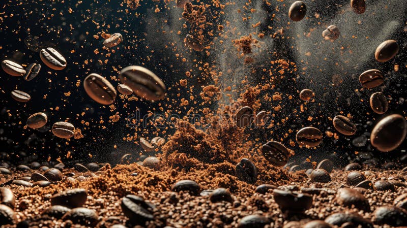 Coffee Beans are Captured in Mid-air with a Dynamic Explosion of Ground ...