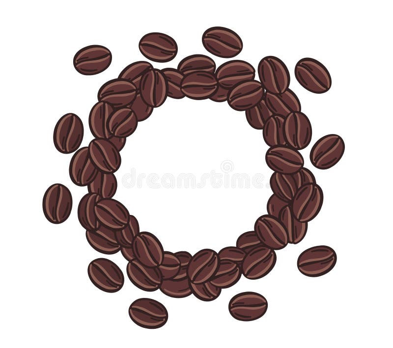 Coffee Beans Circle Frame Pattern. Coffea Design Element. Hand Drawn ...