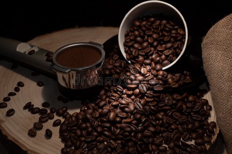 Coffee Beans Close-up, Illuminated by a Beam of Sunlight Stock Photo ...