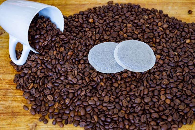 Coffee Beans and Coffee Pads Stock Image - Image of caffeine, breakfast ...