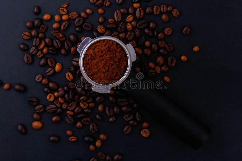 Coffee Beans and Coffee Powder in the Container and Outside Together ...