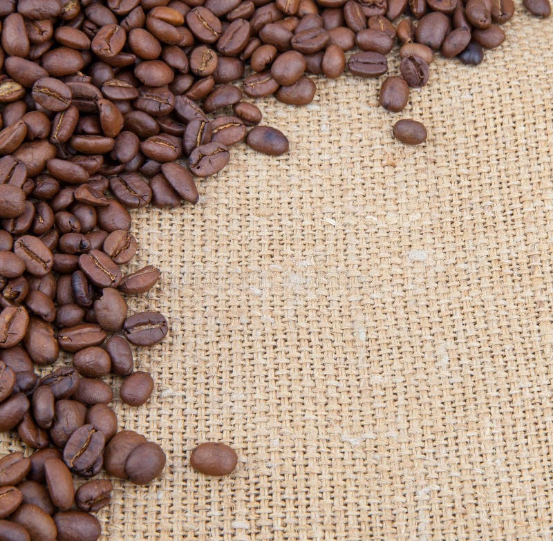 Coffee Beans Corner on Burlap Stock Photo - Image of frame, freshness ...