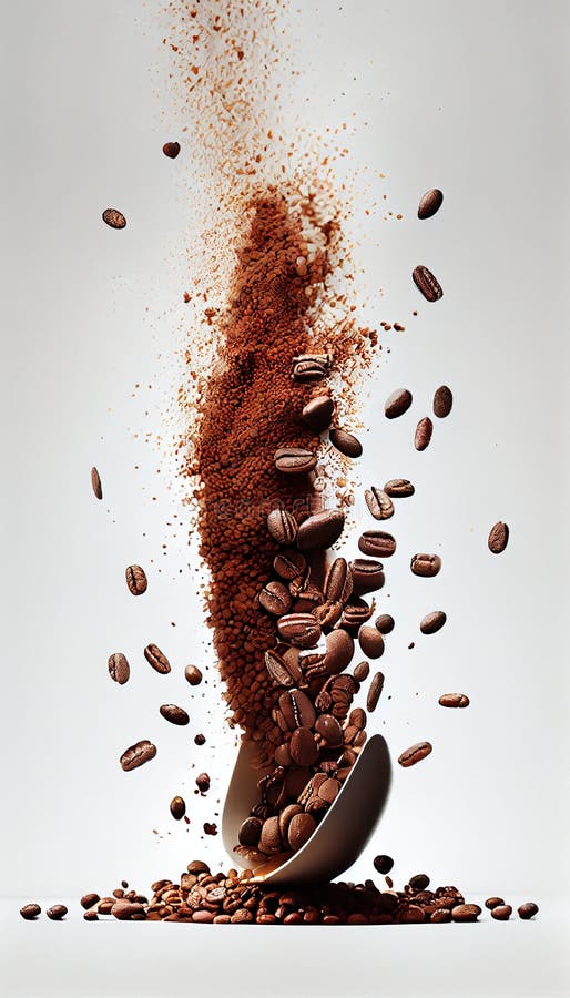 Coffee Beans Creatively Falling-Dripping Flying or Splashing on White ...