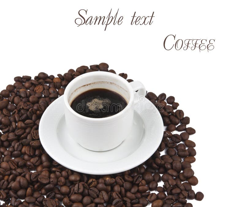 Coffee Beans and Cup of Coffee Background Isolated Stock Photo - Image ...