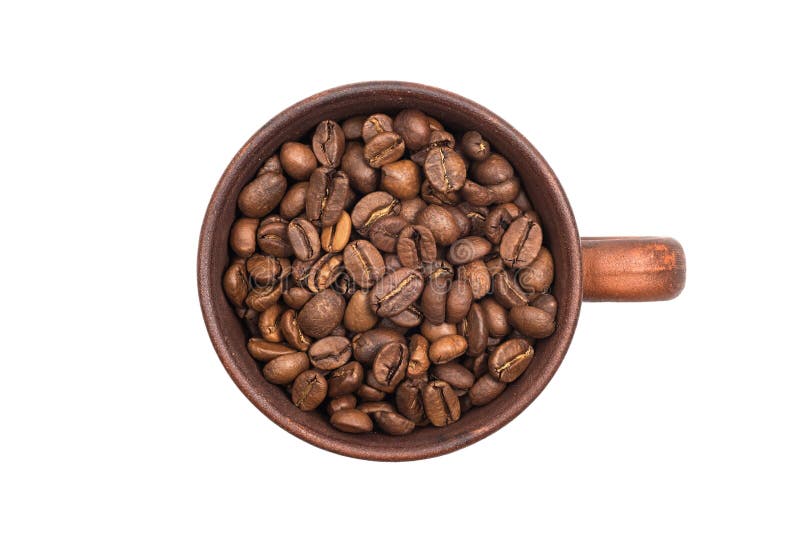 Coffee Beans in a Coffee Cup Isolated on White. Top View Stock Photo ...