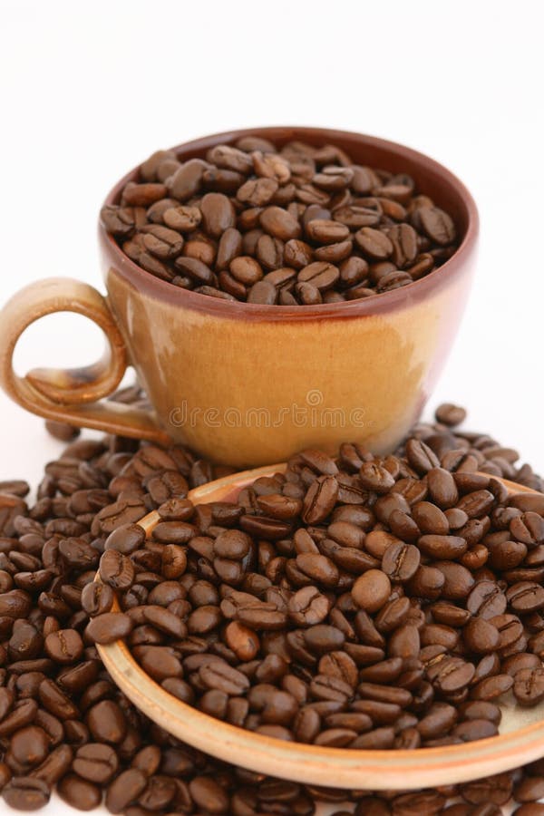 Coffee Beans with Cup and Plate Stock Photo - Image of energy, drink ...
