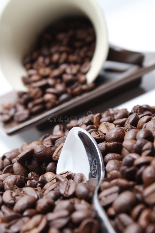 Coffee Beans, Cup and Spoon. Stock Photo - Image of spoon, white: 19333570