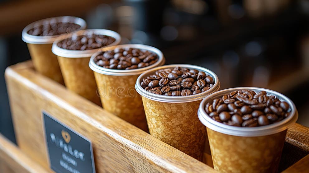 Coffee Beans in Cups, Display Shelf Stock Image - Image of grind, shelf ...