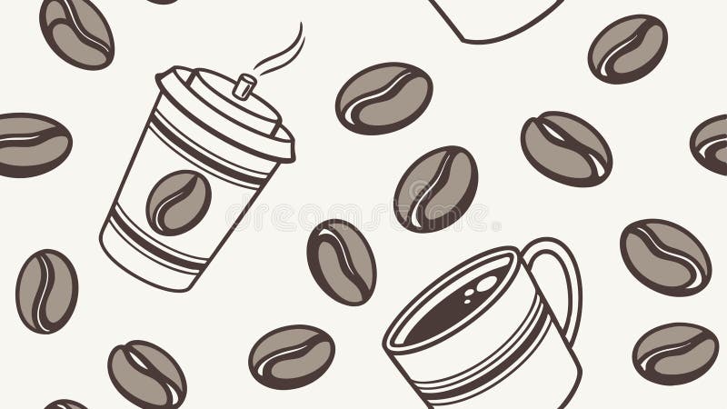 Coffee Beans and Cups Pattern, Cozy Cafe Theme. Vector Design ...