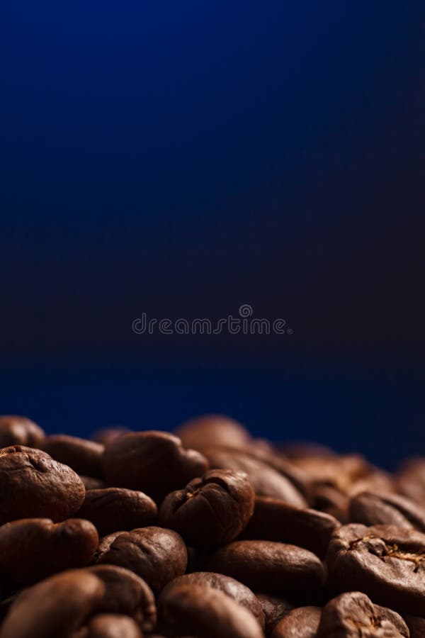Coffee Beans on a Dark Background with a Blue Highlight on the ...