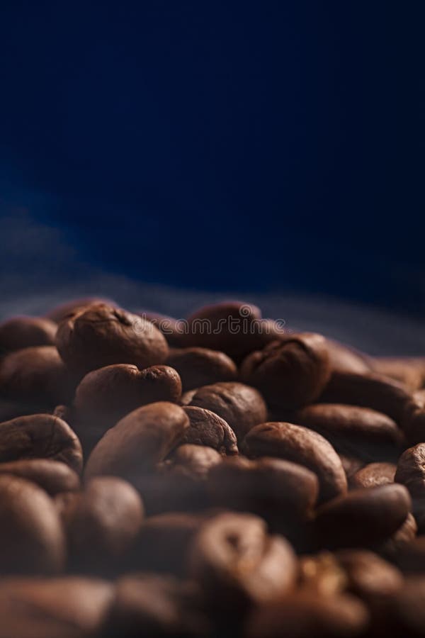 Coffee Beans on a Dark Background with a Blue Highlight on the ...