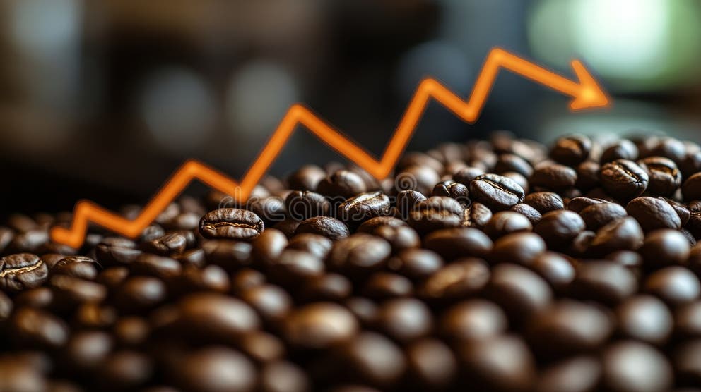 Coffee Beans with a Declining Orange Graph Overlay. Stock Image - Image ...