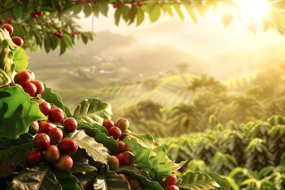 Coffee Beans Developing on a Tree in a Vibrant Coffee Plantation. Generative AI Stock Photo ...