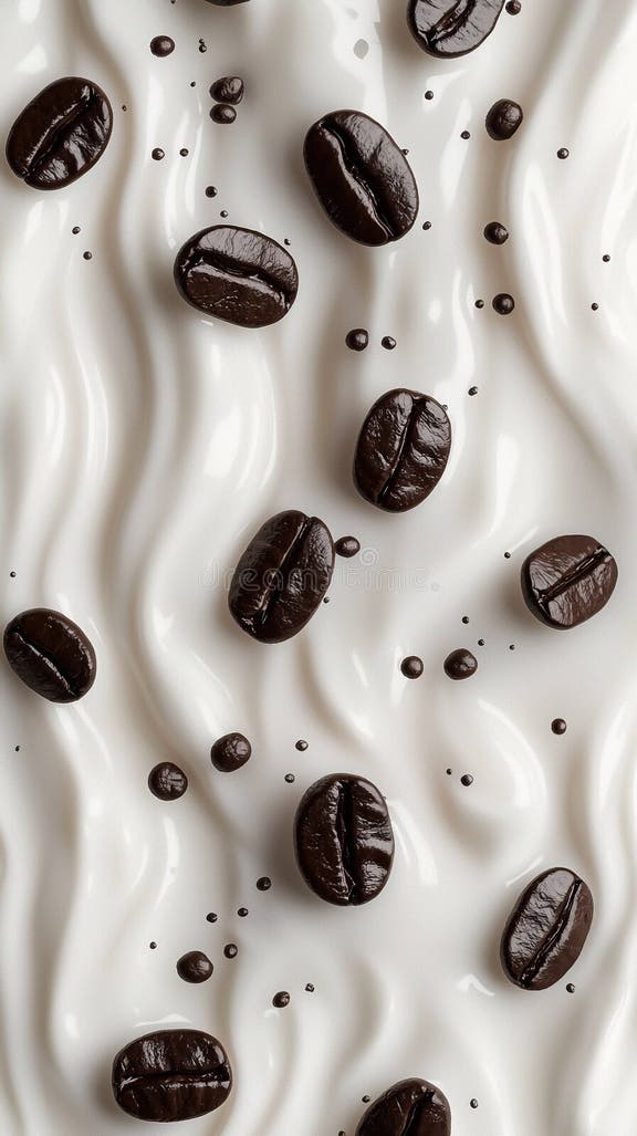 Coffee Beans and Coffee Drops Swimming in a Silky, Creamy White Liquid ...